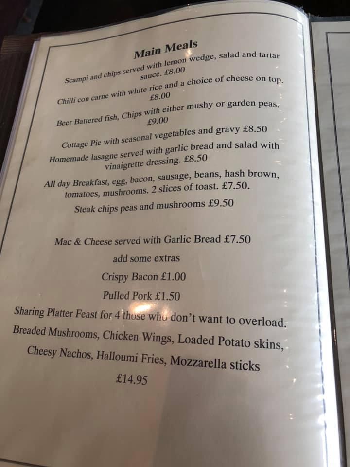 Menu at Clay Pigeon pub & bar, Chelmsford