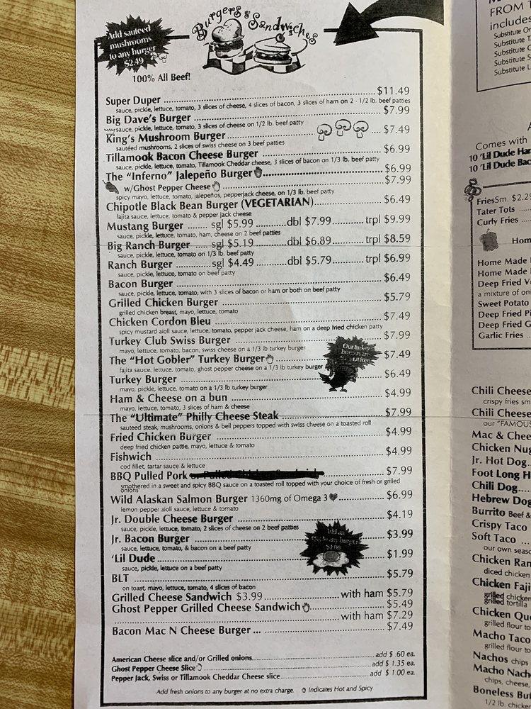 Menu at Davy's Burger Ranch desserts, Prosser