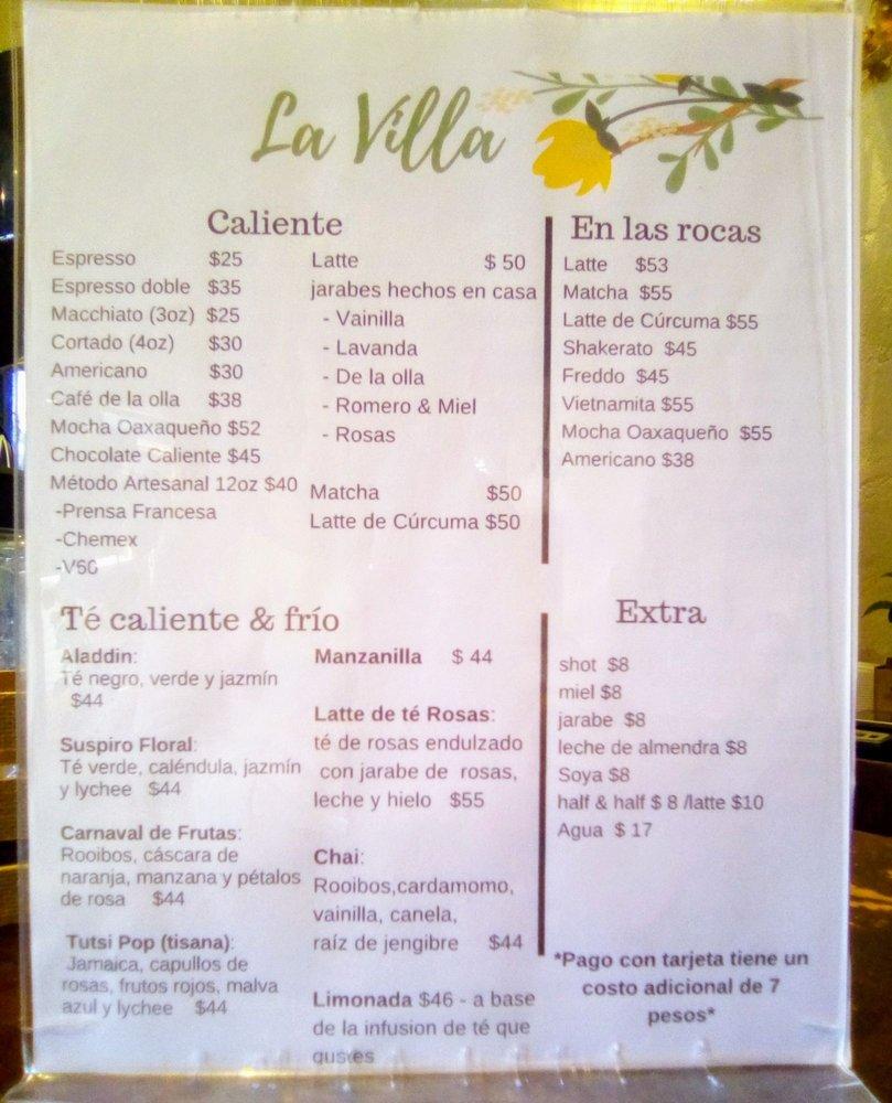 Menu at La Villa Café, Rosarito