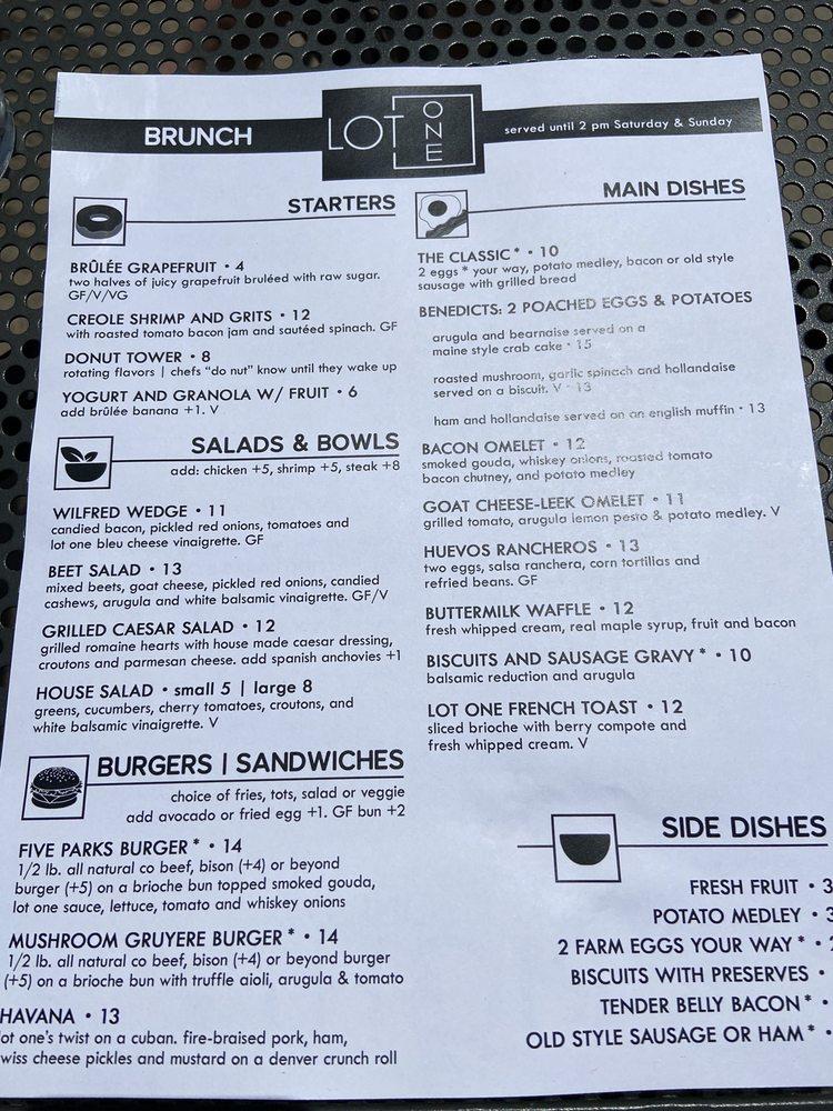 Menu at Lot One pub & bar, Arvada
