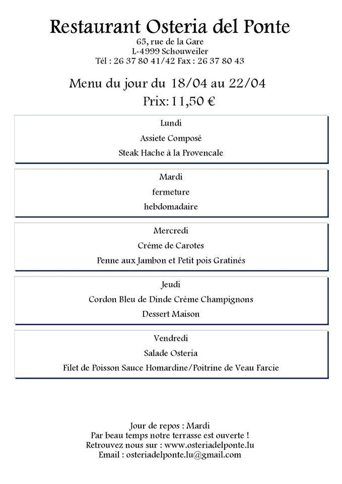 Menu at Restaurant Osteria Del Ponte, Dippach