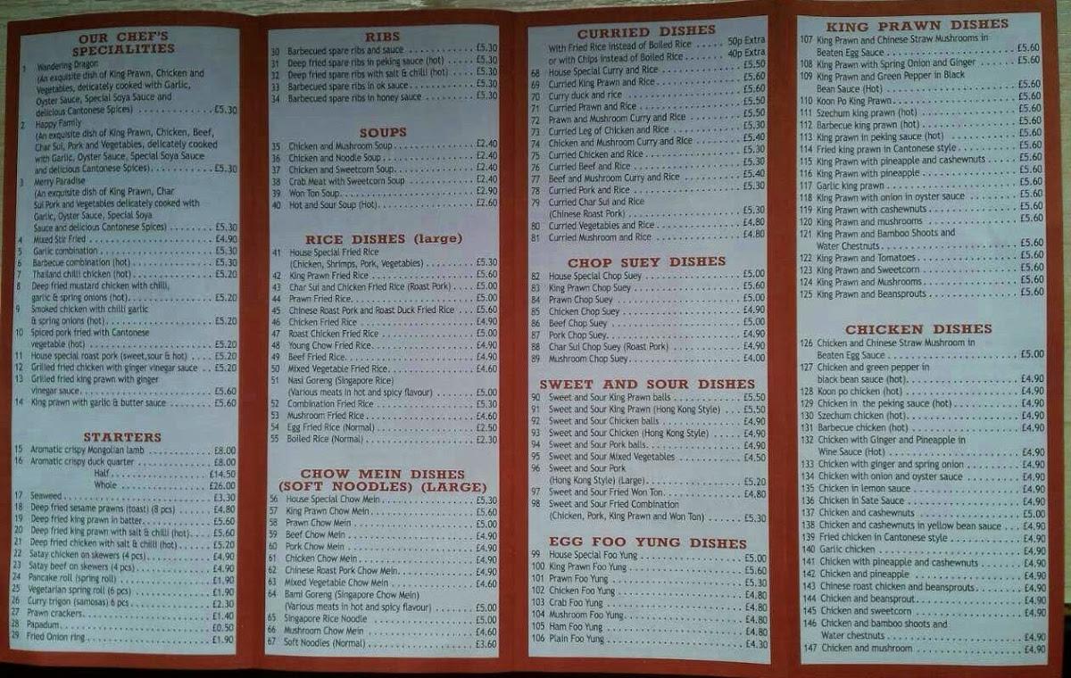 Menu at Phoenix fast food, Amesbury