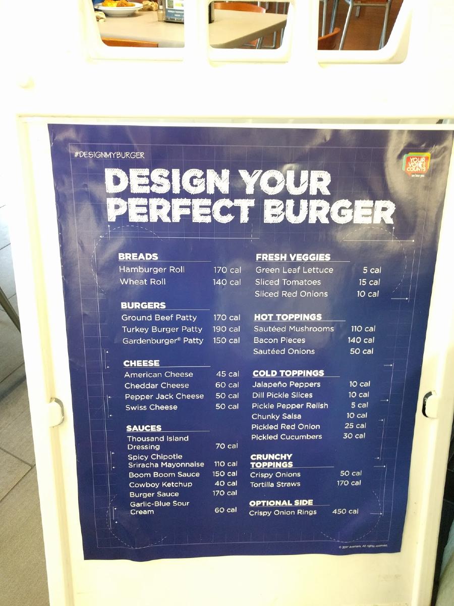 Menu at Crossroads Dining Hall cafeteria, Chattanooga