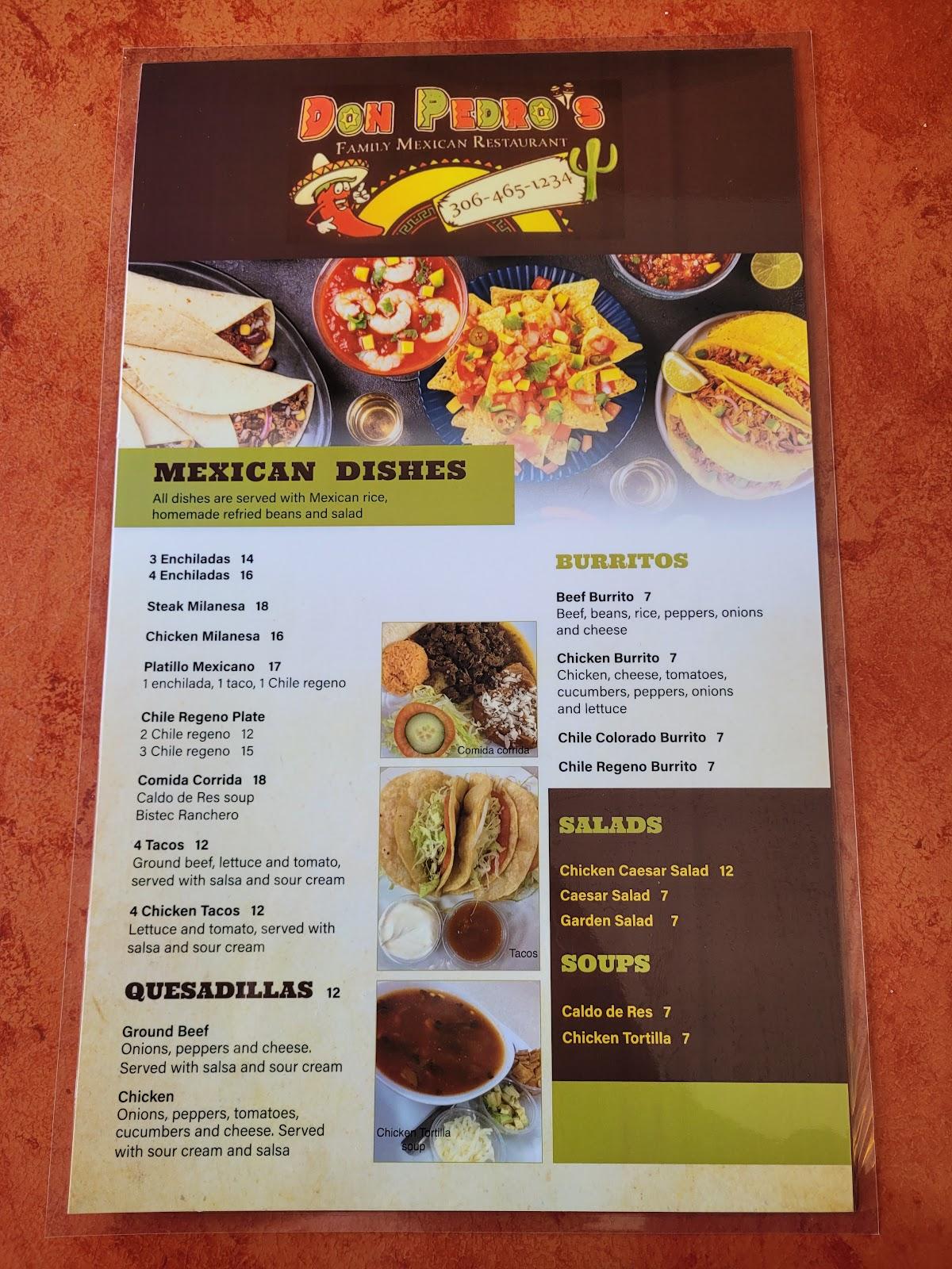 Menu at Don Pedro's Mexican Family Restaurant, Yellow Grass