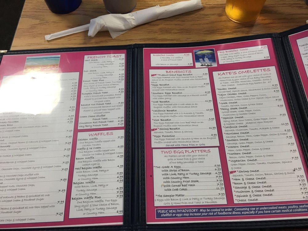 Menu at Kate's Pancake House restaurant, Carolina Beach