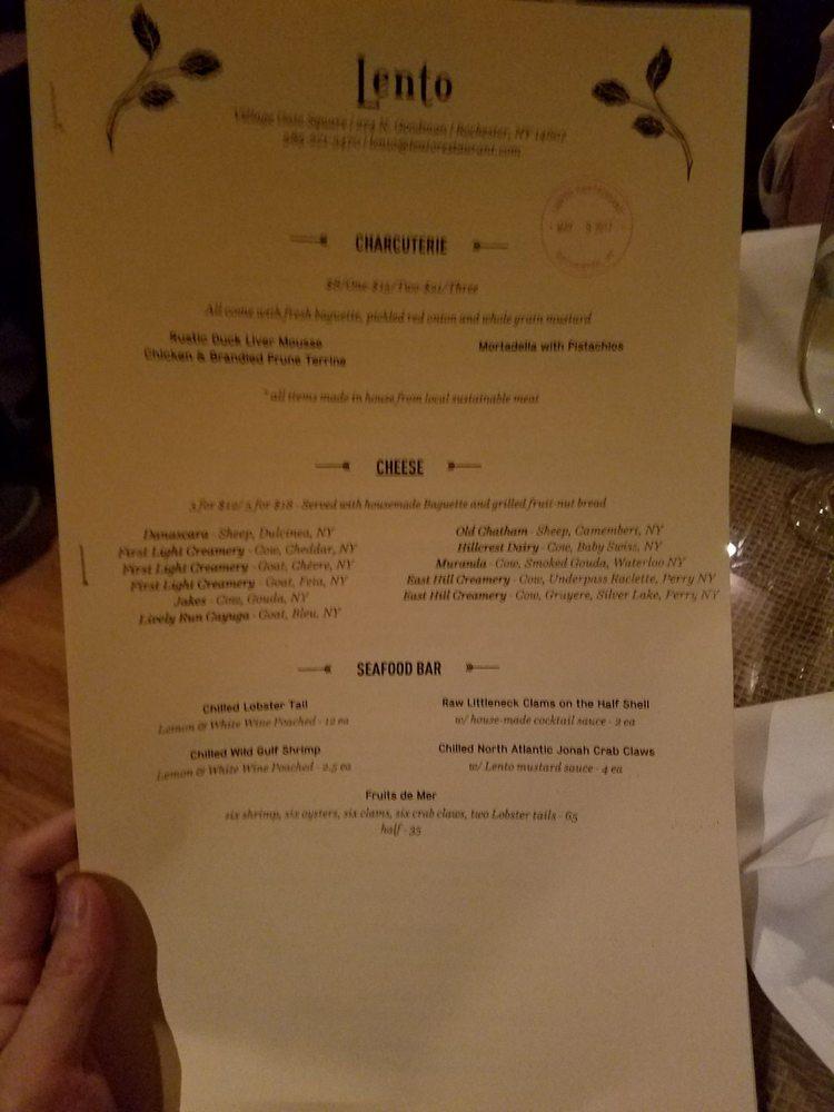 Menu at Lento pub & bar, Rochester
