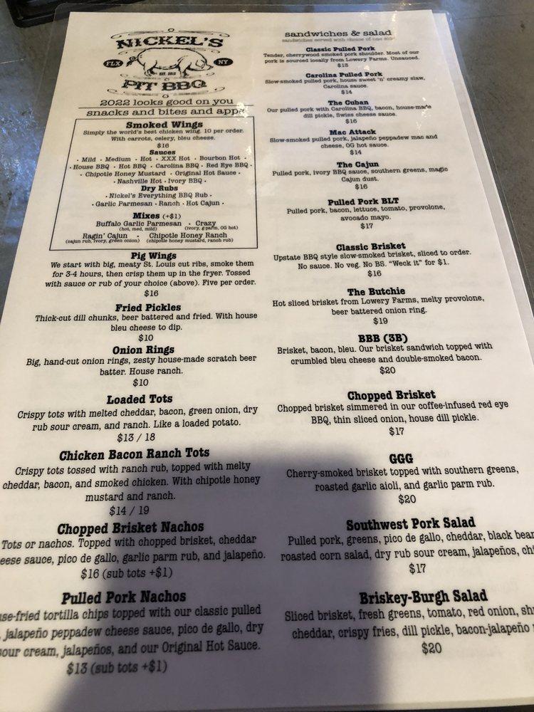 Menu at Nickel’s Pit BBQ Corning, Corning