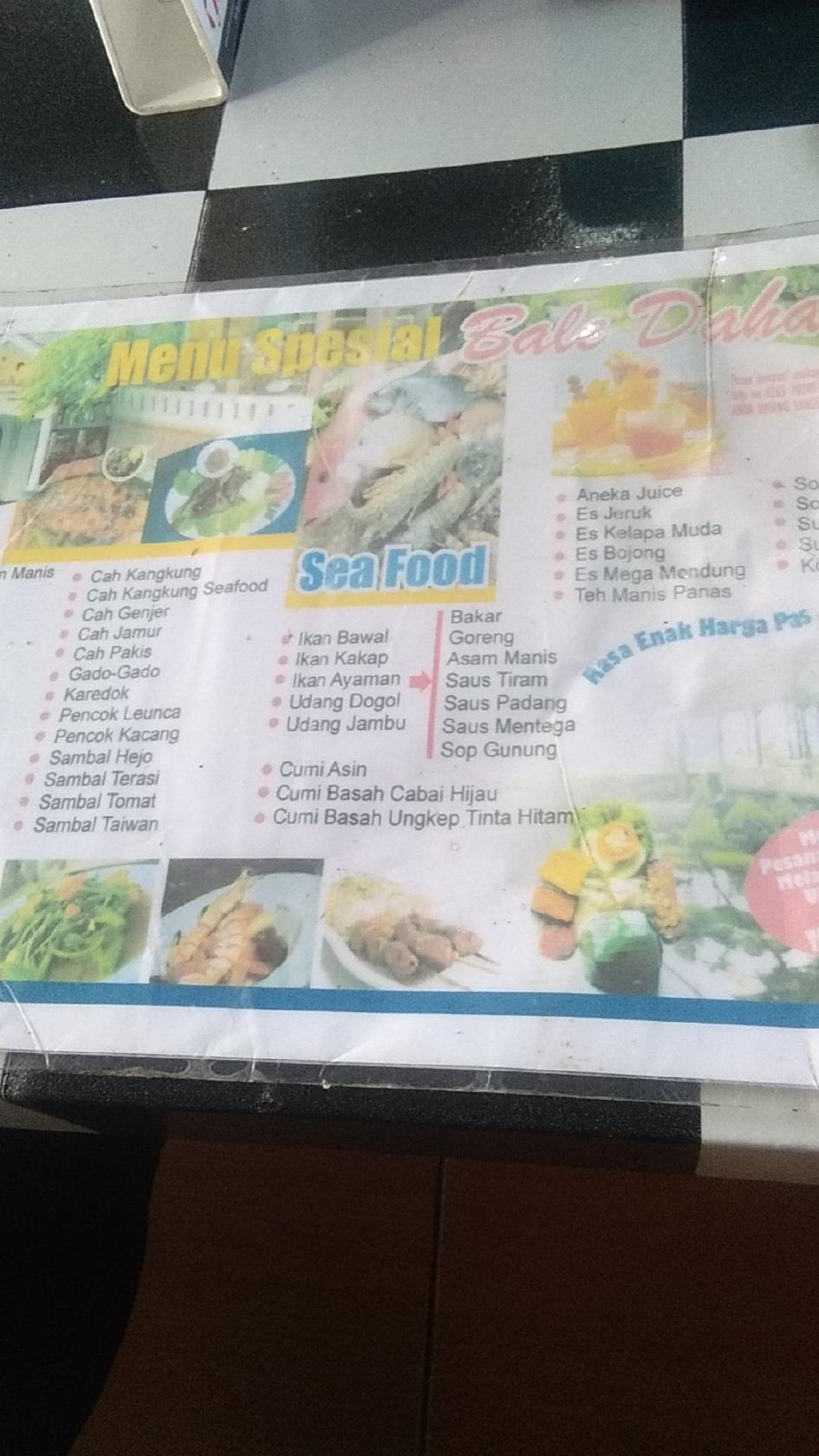 Menu at Bale Dahar Restaurant, Banjar