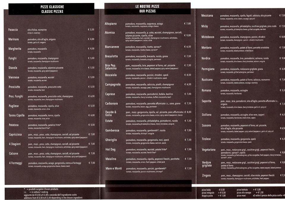 Menu at Pizza Planet di Zangirolami Samuele pizzeria, Vicenza