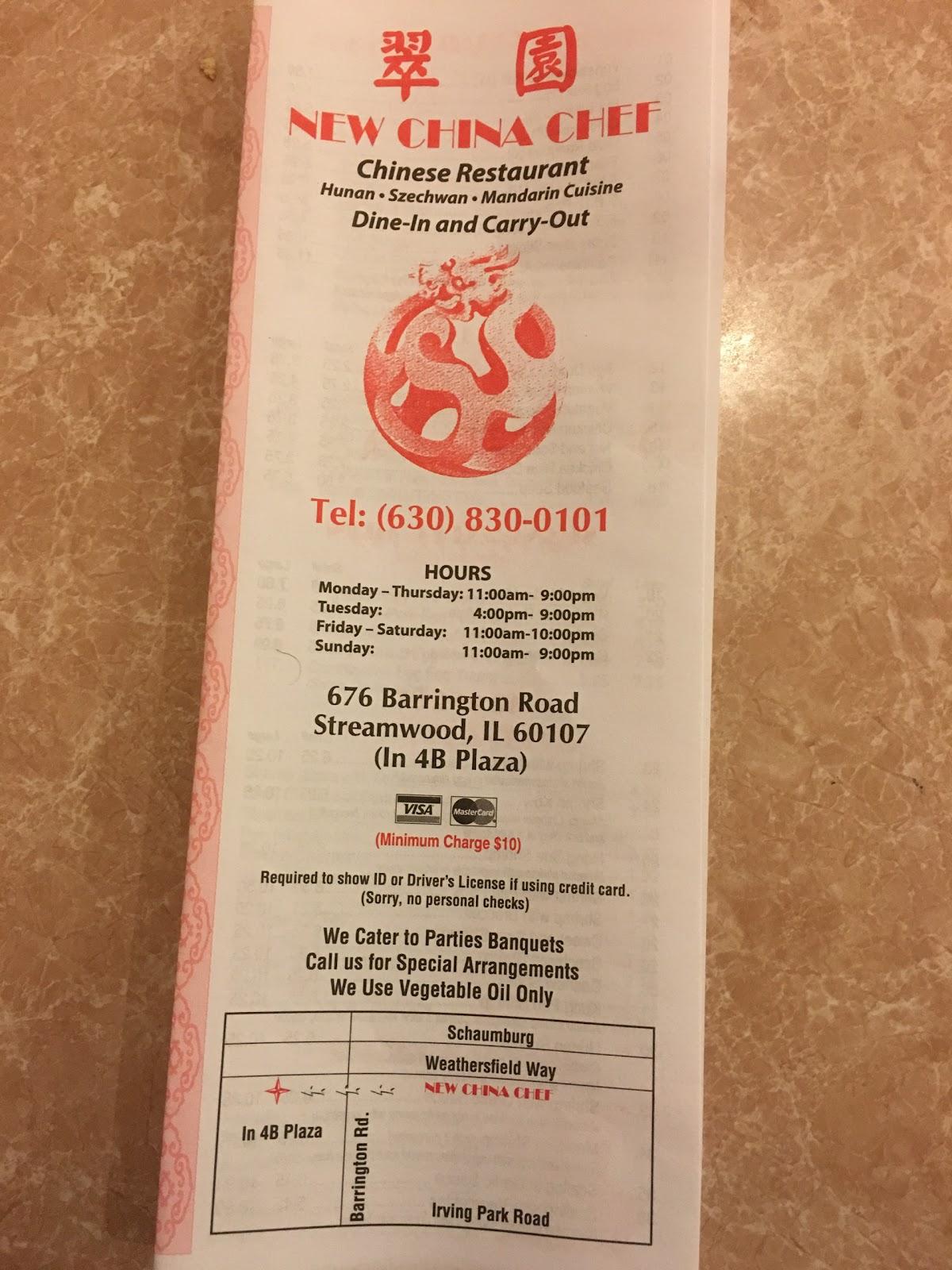 Menu at New China Chef restaurant, Streamwood