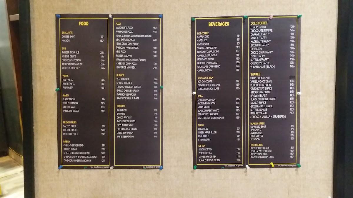 Menu at Raw coffee shop, Kishangarh
