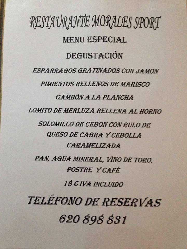 Menu at Restaurante/cafetería Morales Sport, Morales del Vino
