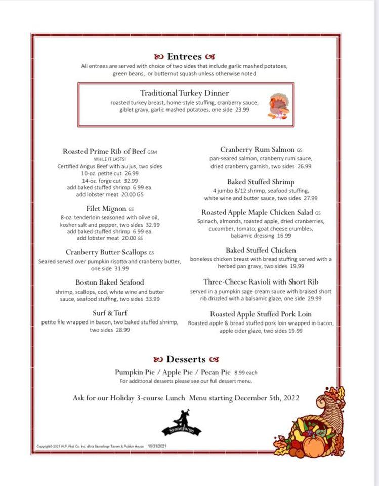 Menu at Stoneforge Tavern & Publick House, Raynham