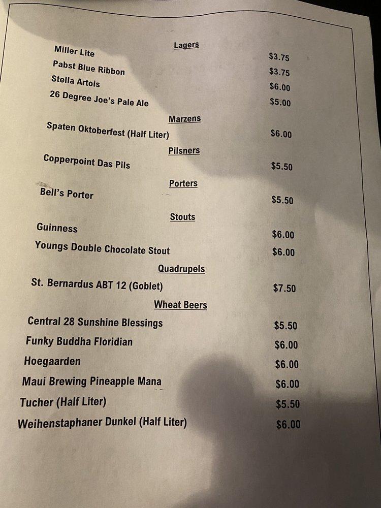 Menu at The Broken Barrel Tavern, Palm Bay