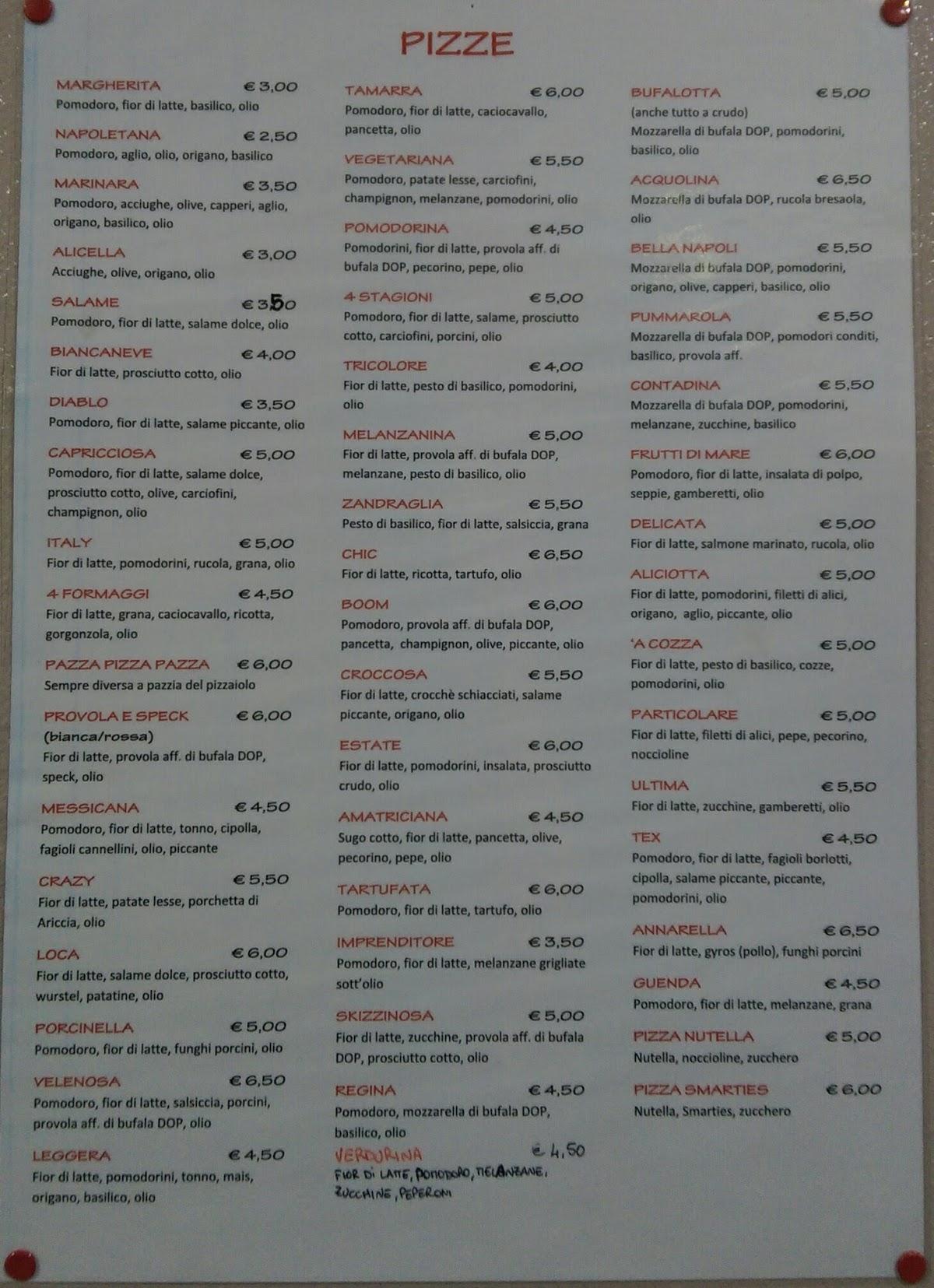 Menu da Pizza Pazza ristorante, Montella