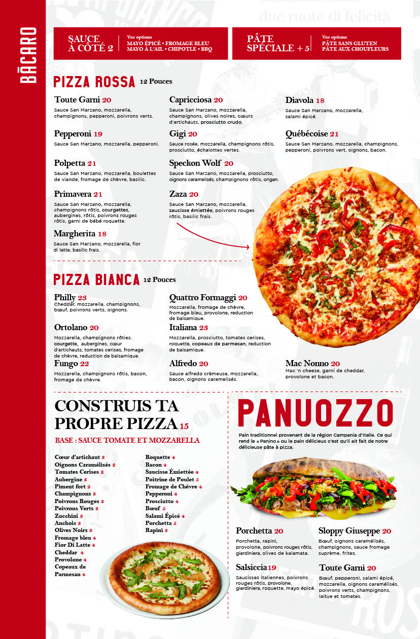 Menu au Bacaro Pizzeria - Charlemagne, Charlemagne