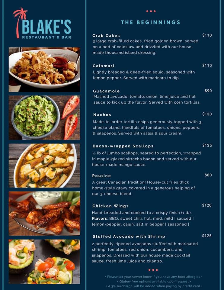 Carta de Blake's Restaurant and Bar, Puerto Vallarta