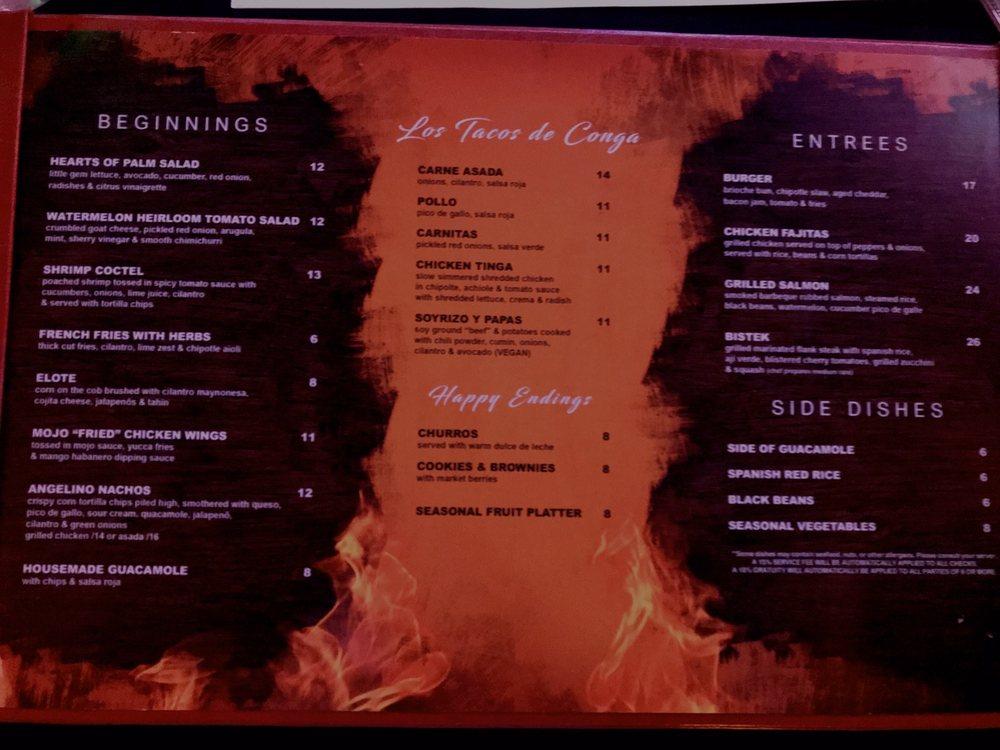 Menu at Boca restaurant, Los Angeles