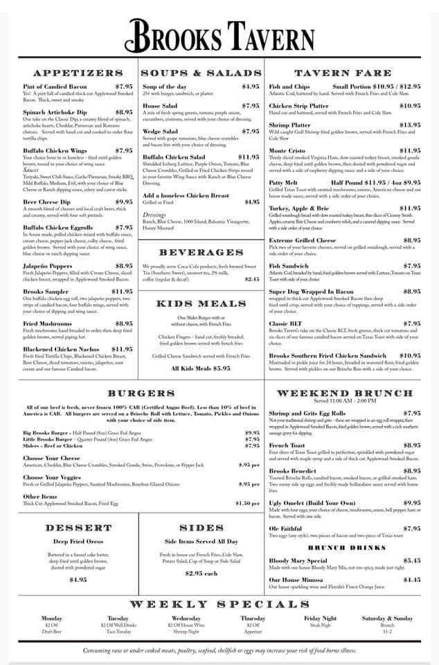 Menu at Brooks Tavern pub & bar, Hendersonville