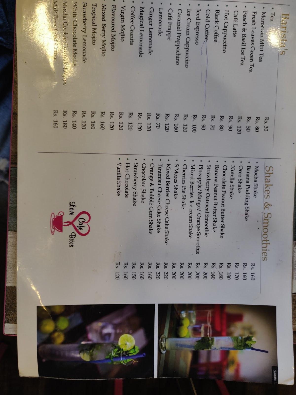 Menu at Cafe Love Bites, New Delhi