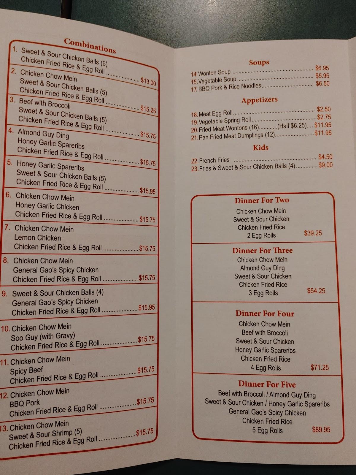 Menu at Foosing Chinese Restaurant, Beaver Bank