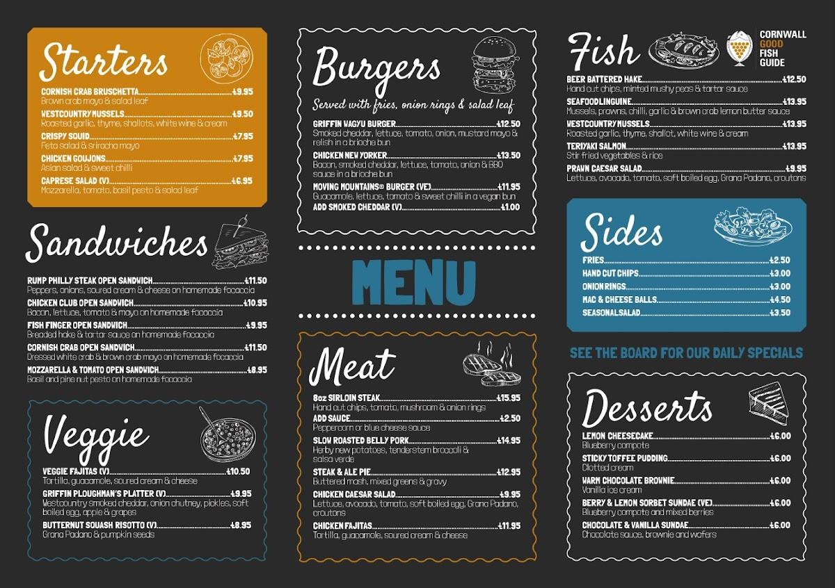Menu at Griffin Newquay pub & bar, Newquay