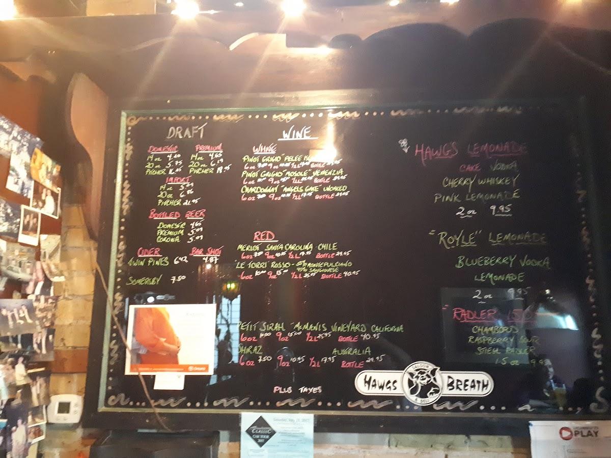 Menu at Hawgs Breath Saloon restaurant, Kincardine