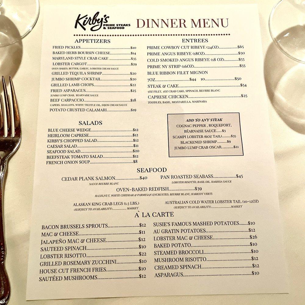 Menu at Kirby's Steakhouse, San Antonio, 123 N Loop 1604 E