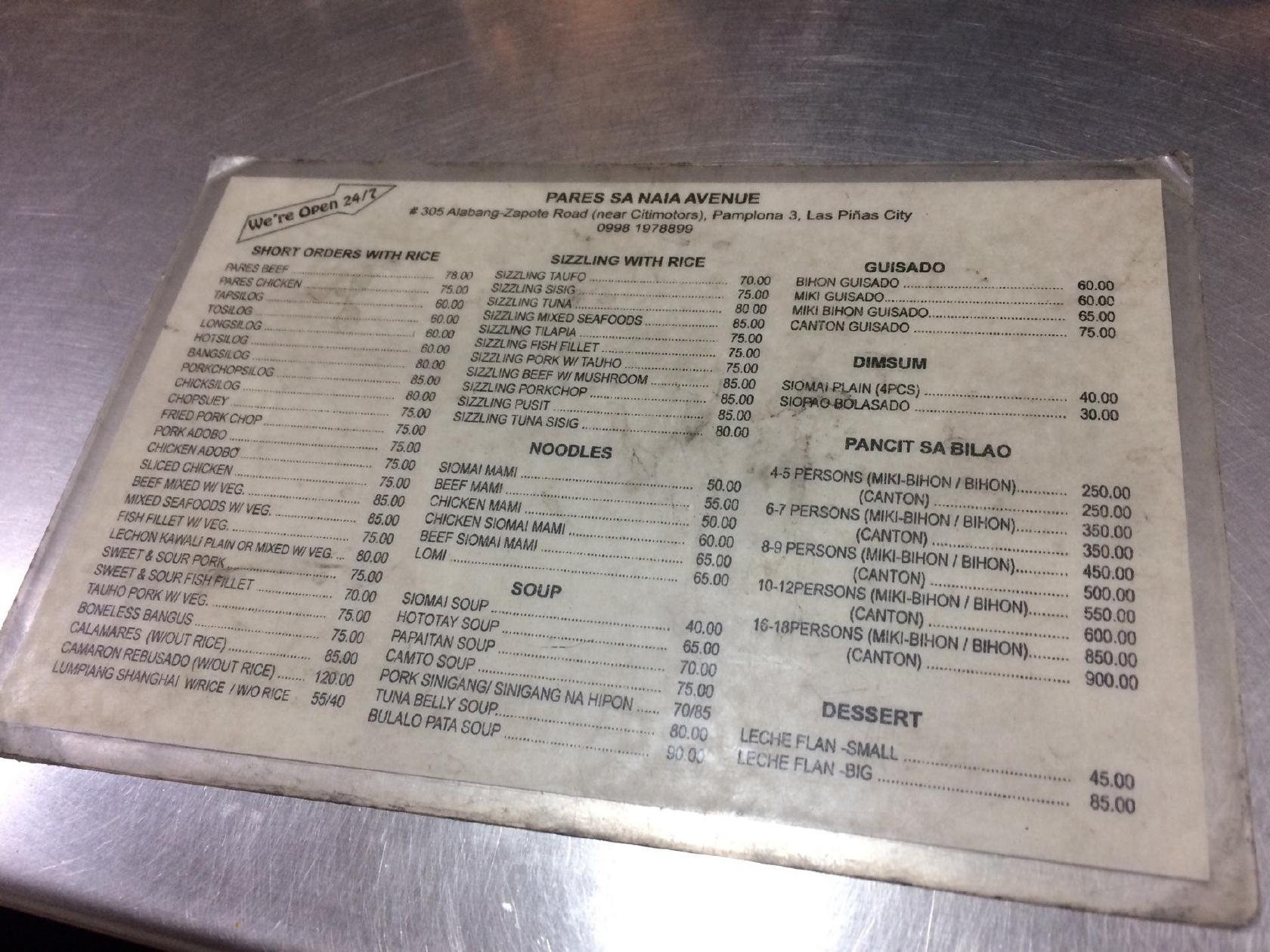 Menu at Salutos Restaurant (PARES Sa NAIA Avenue - Las Pinas), Las ...