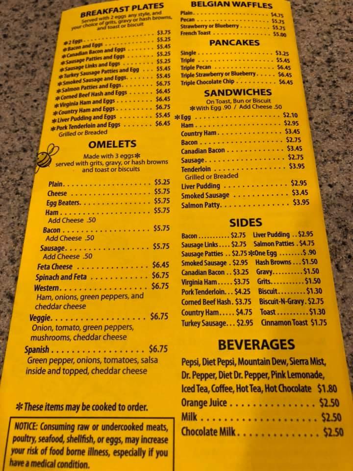 Menu at Silvia's Honey Tree restaurant, Winston-Salem