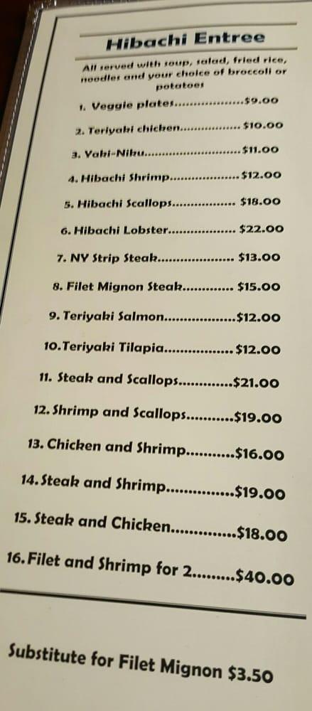 Menu at Sumo Japanese Restaurant, Longview