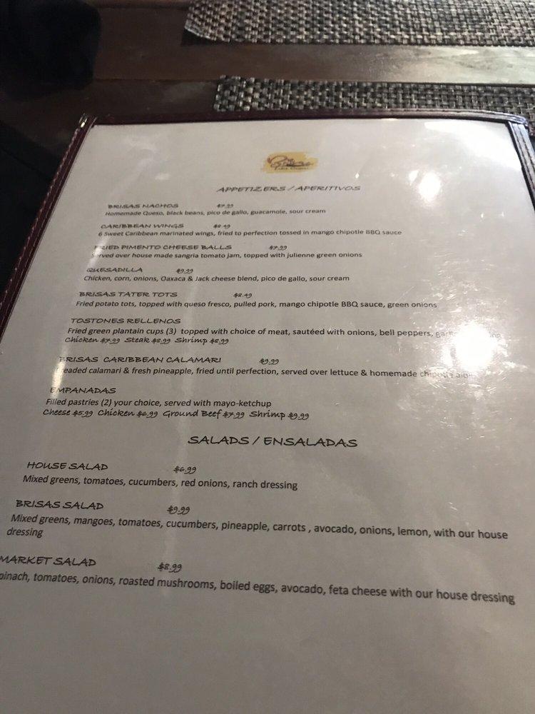 Menu at Brisas restaurant, Goldsboro