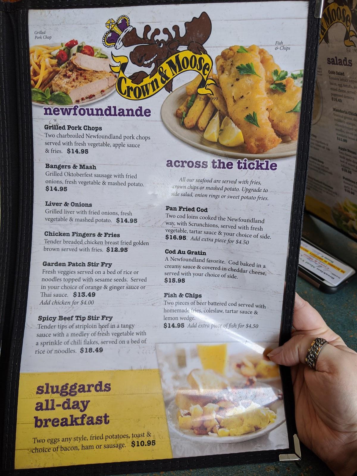Menu at Crown & Moose pub & bar, Corner Brook