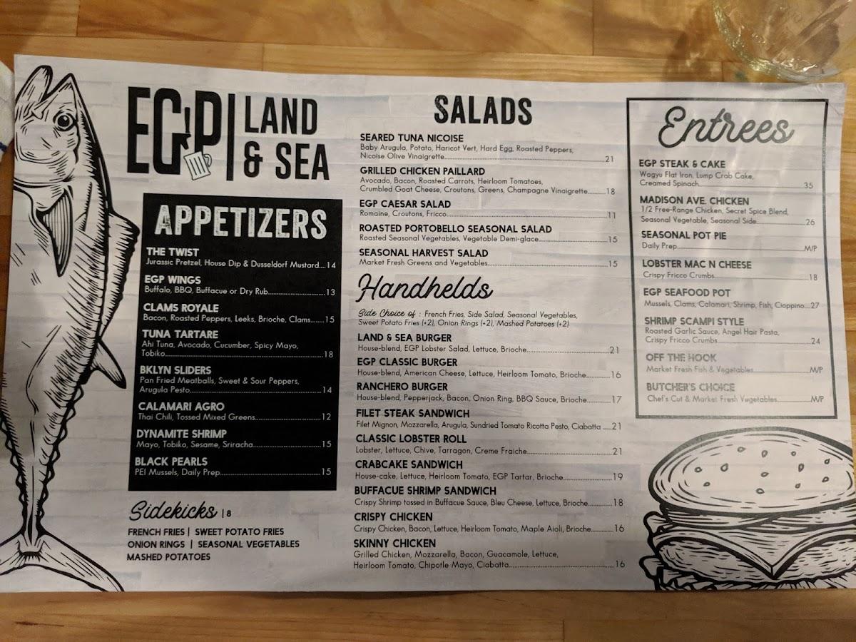 Menu at EGP Land & Sea restaurant, Island Park