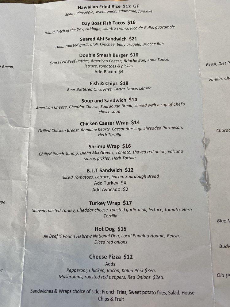 Menu at Holua Poolside Bar & Lounge, Holualoa