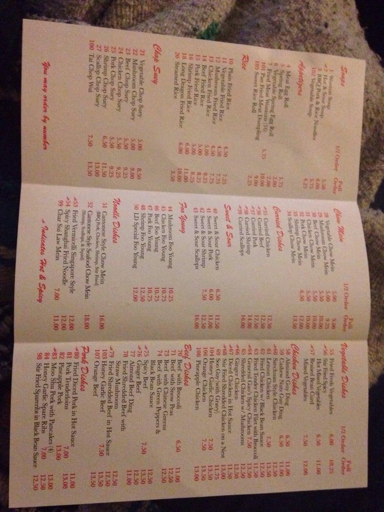 Menu at Long Dragon Restaurant, Lower Sackville