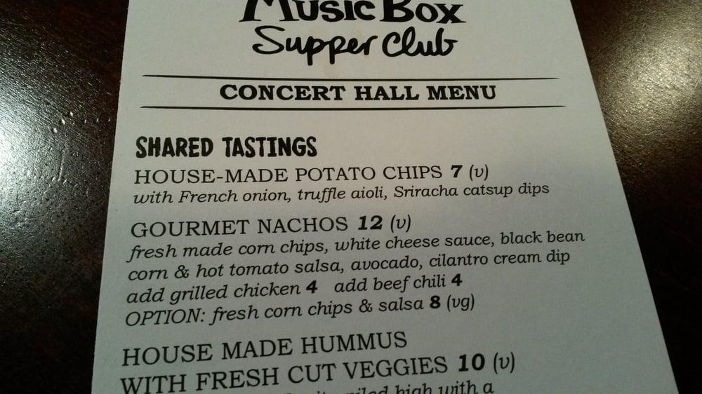 Menu at Music Box Supper Club, Cleveland, Main Ave