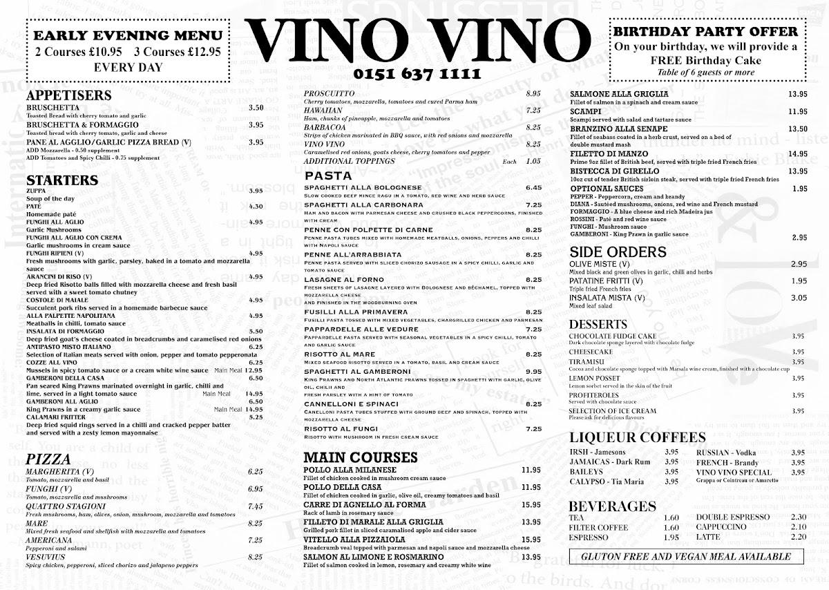 Menu at Vino Vino restaurant, Wallasey, 49 Wallasey Rd