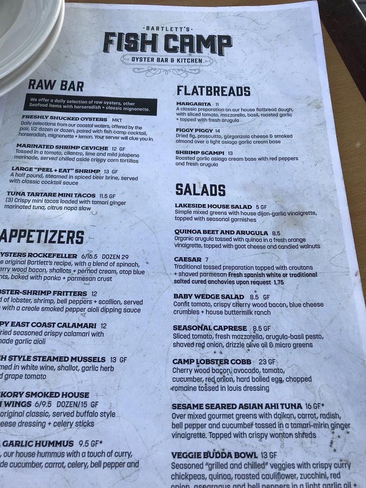 Menu at Bartlett's Fish Camp, Michigan City