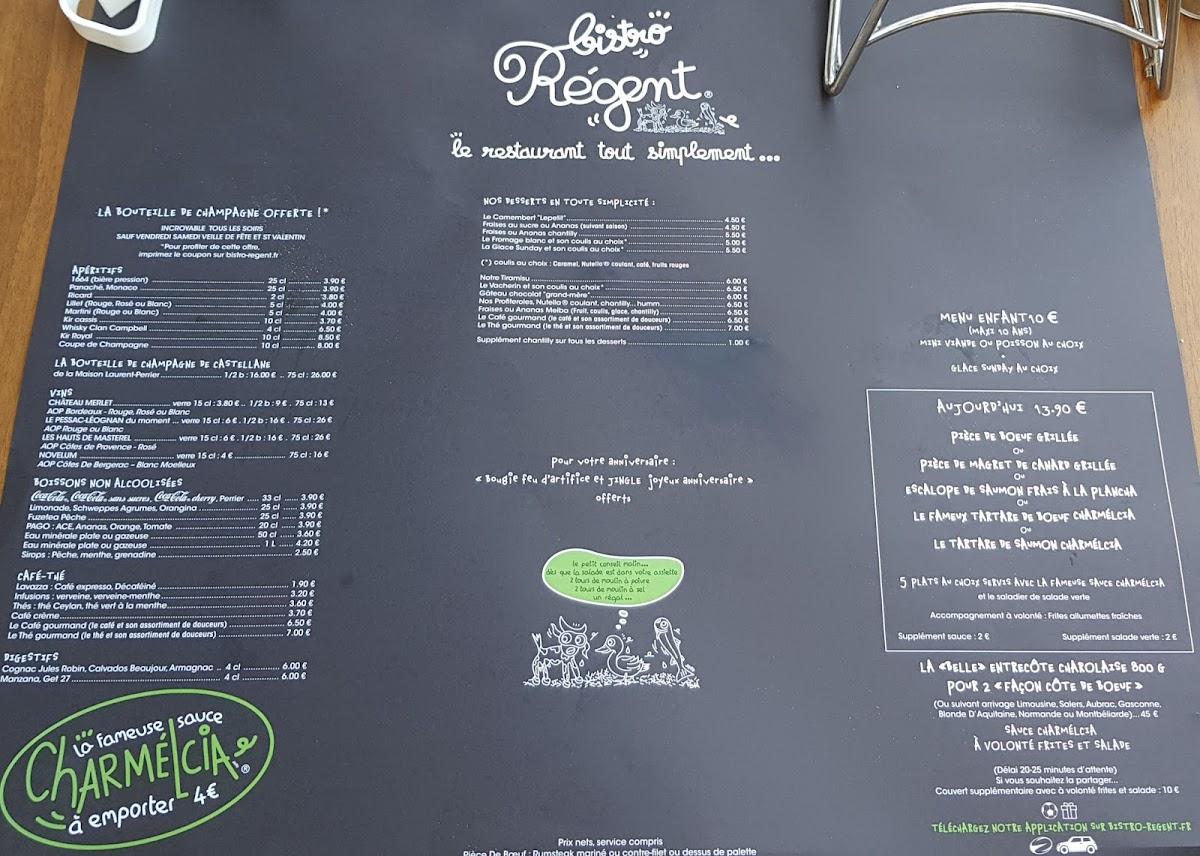 Menu au Bistro Regent Créon restaurant, Créon