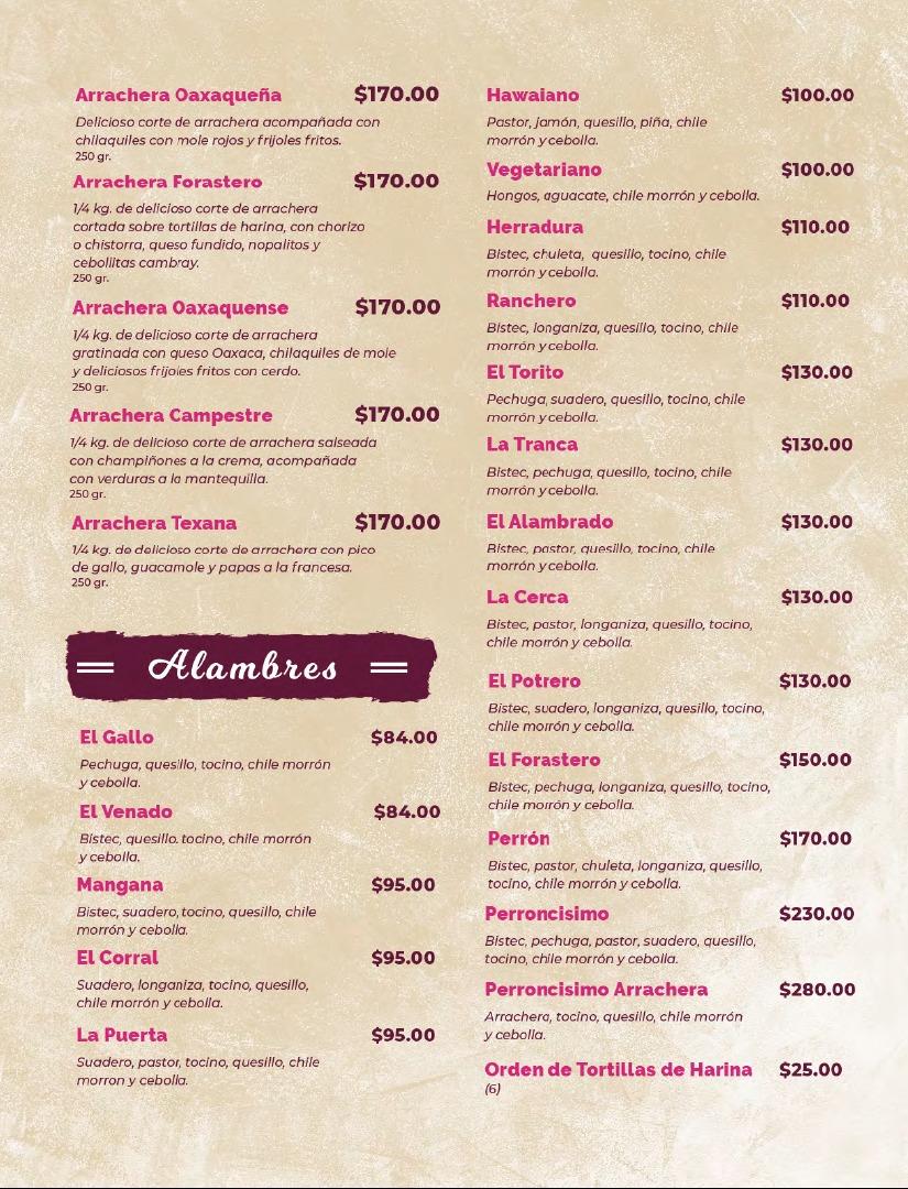 Carta del restaurante "El Forastero" Don Pedro, San Pablo del las Salinas