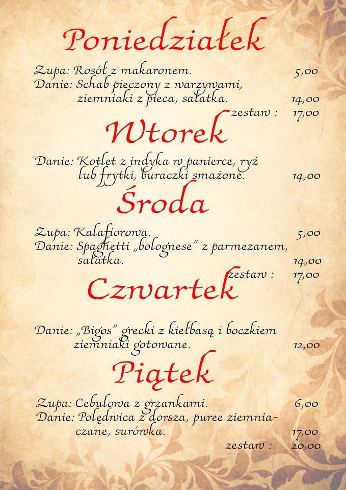 Menu at El Greco restaurant, Krasnik