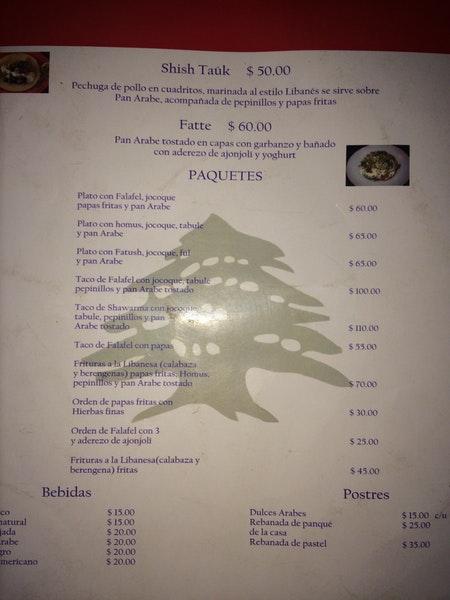 Carta del restaurante Falafel Express, Santiago del Querétaro