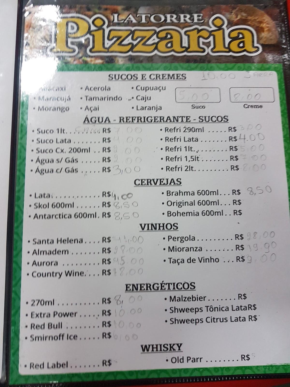 Menu em La Torre Pizzaria, Goianésia, Avenida Pará Esquina com A