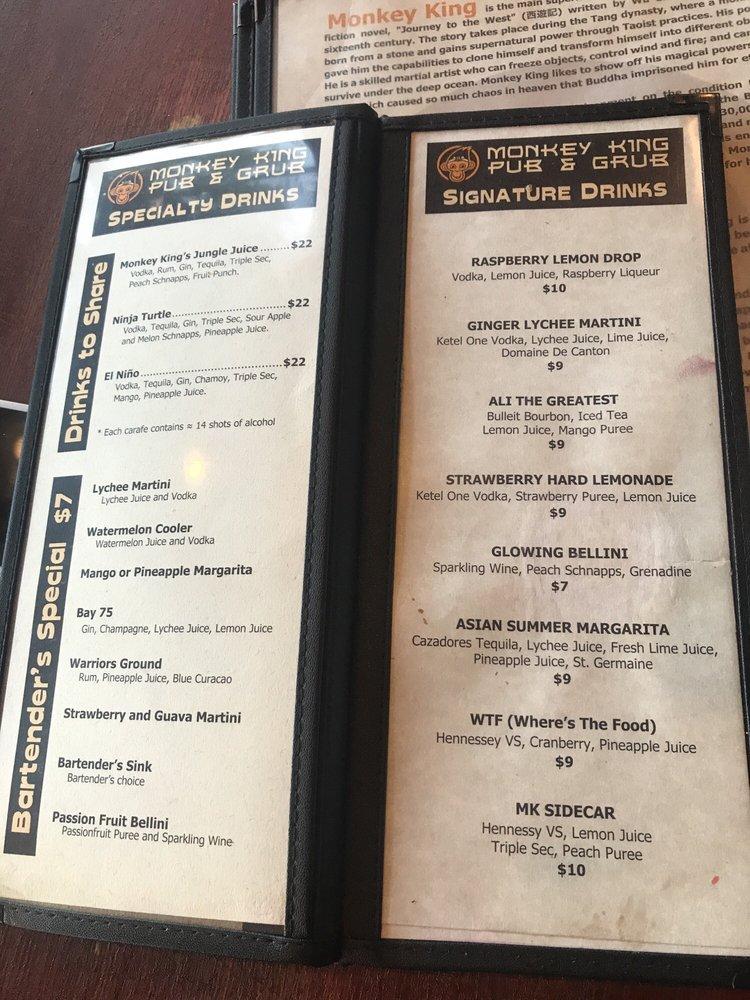 Menu at Monkey King Pub & Grub, Alameda