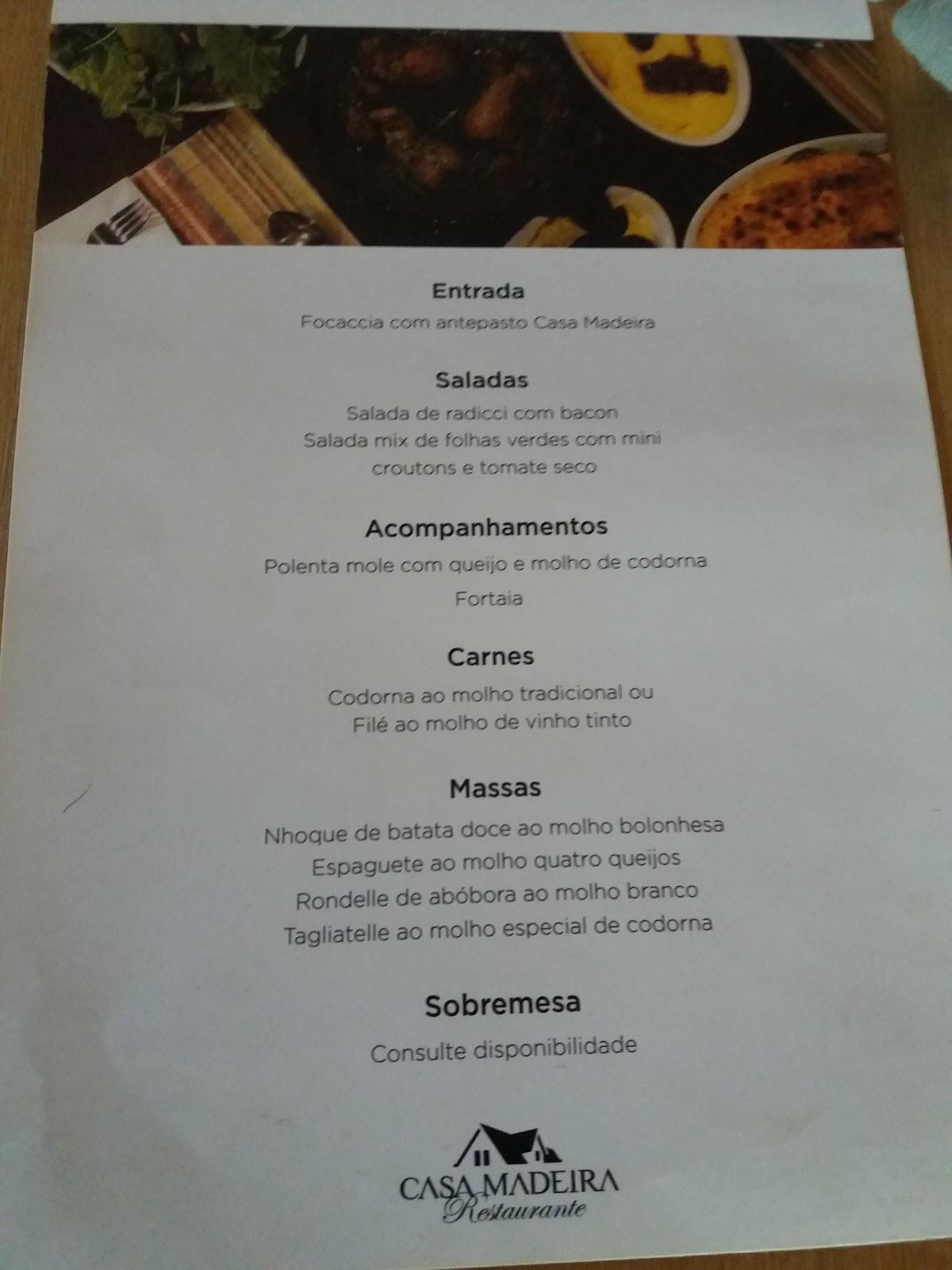 Menu em Restaurante Casa Madeira, Bento Gonçalves