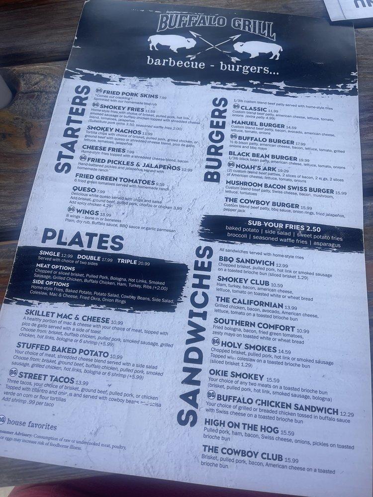 Menu at Buffalo Grill, LLC - Hochatown BBQ, Broken Bow