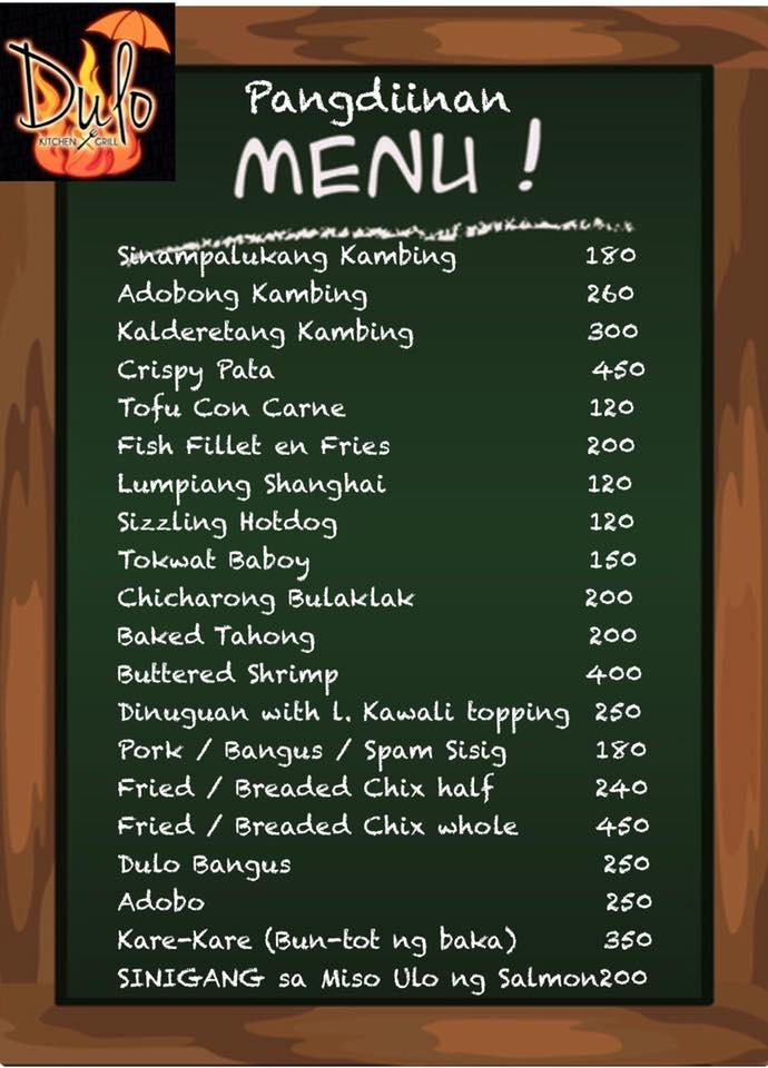 Menu at Dulo Kitchen X Grill pub & bar, Calamba