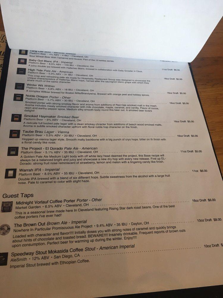 Menu at Platform Beer pub & bar, Columbus