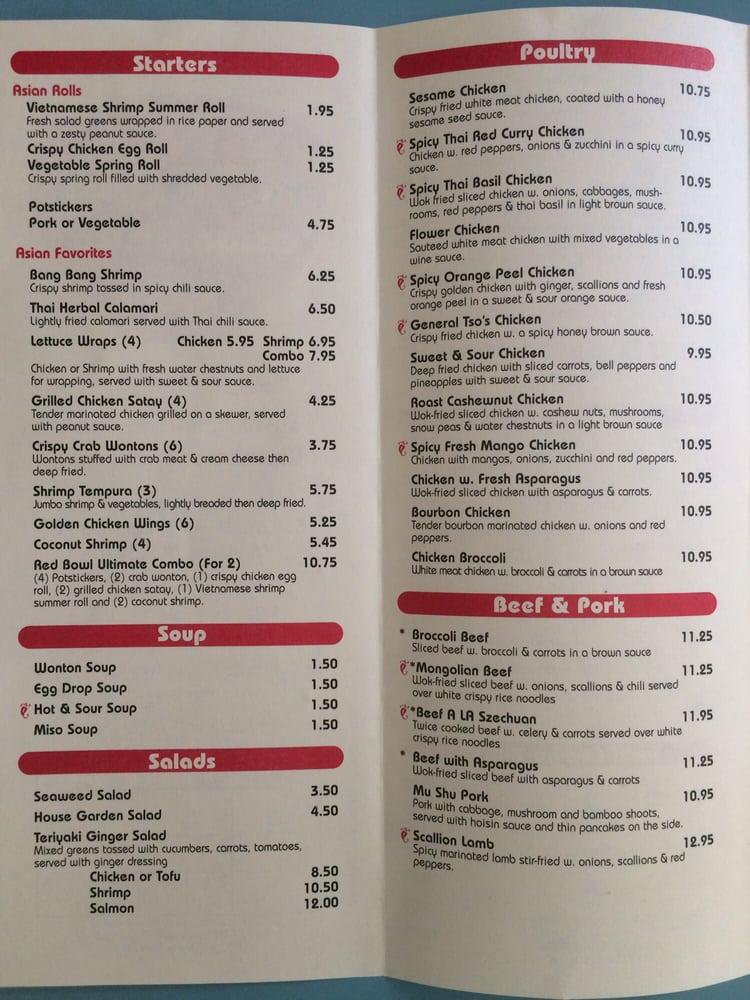 Menu at Red Bowl restaurant, Charlotte, Mt Holly-Huntersville Rd